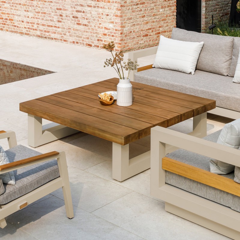 HIMALAYA Lounge Set 8 Seater in Aluminium Beige with Teak Coffee Table