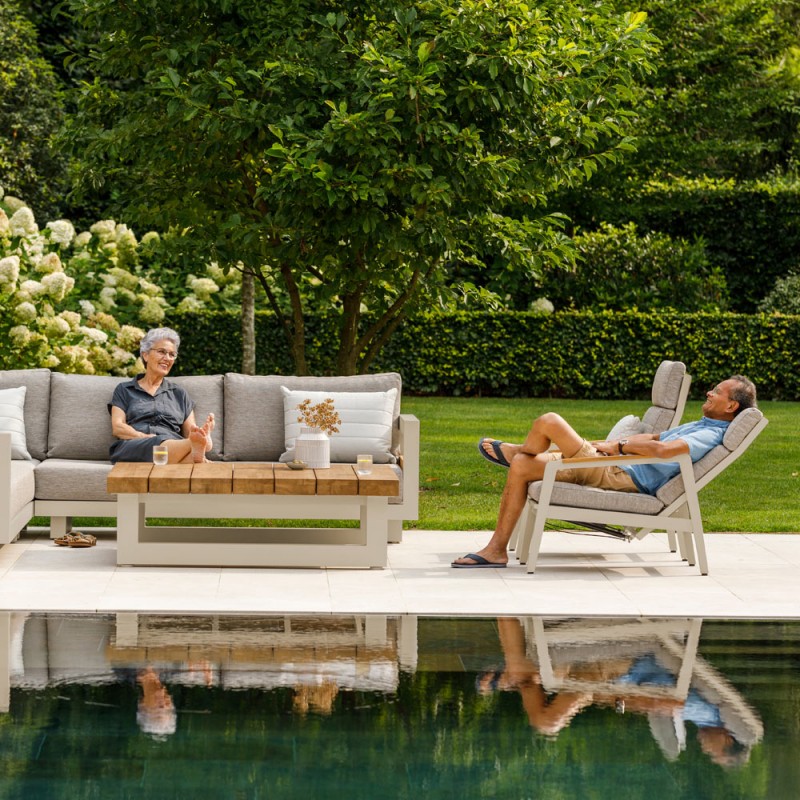 HIMALAYA Lounge Set 8 Seater in Aluminium Beige with Teak Coffee Table
