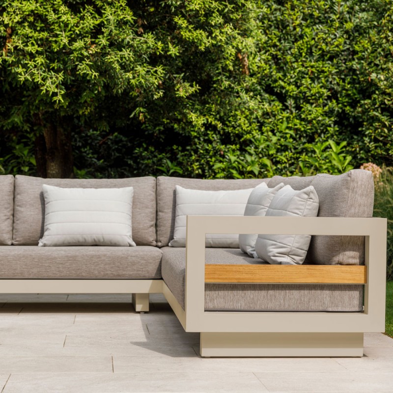 HIMALAYA Lounge Set 8 Seater in Aluminium Beige with Teak Coffee Table