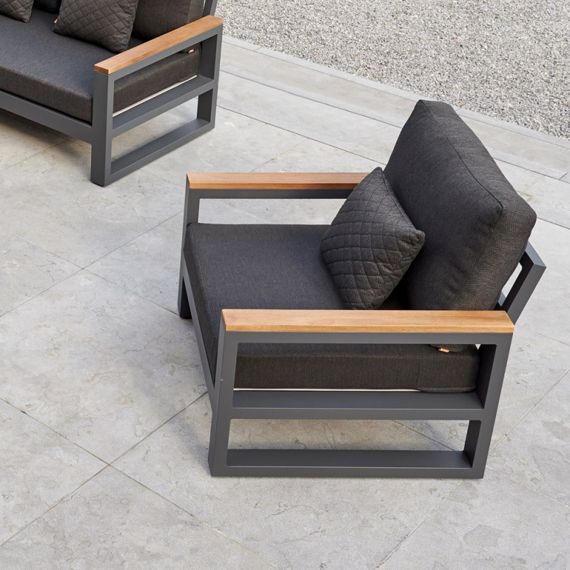 SOHO BASALT Lounge Set 4 Seater Aluminium Grey with Teak Armrests
