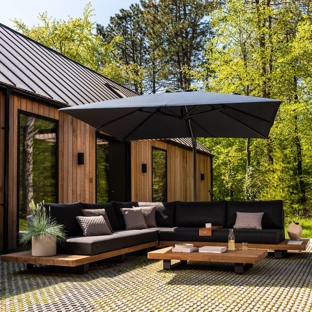 TIMBER GRAPHITE Lounge Set 7 Seater Aluminium Grey - Teak Coffee Table