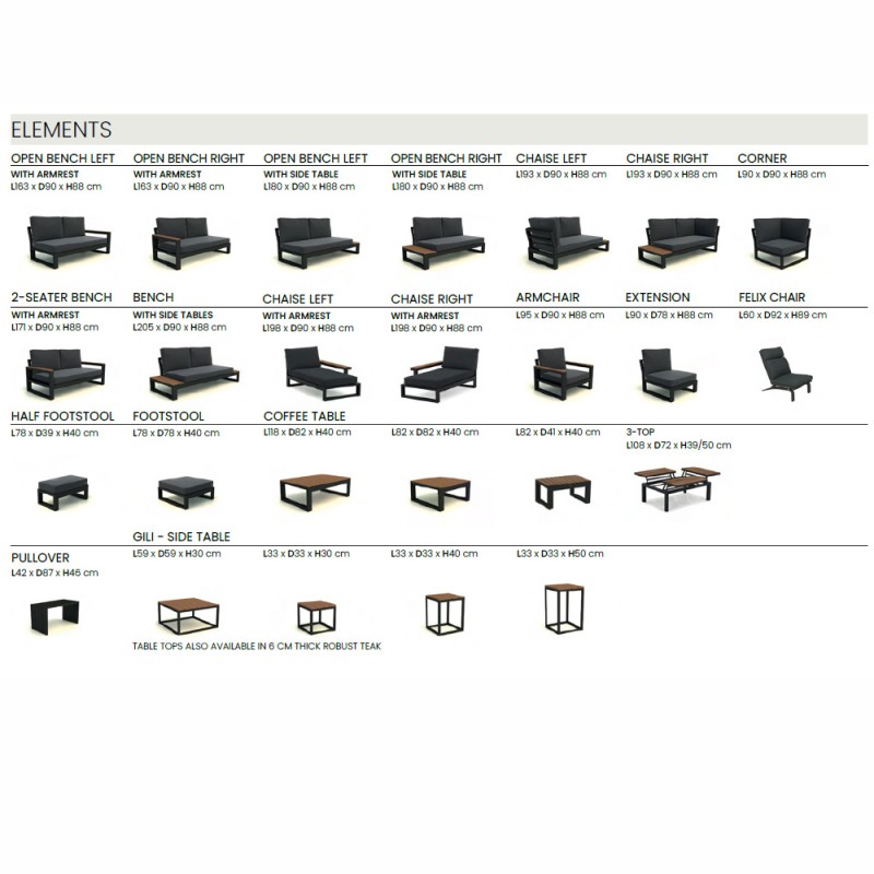 SOHO STEEL Lounge Set 4 Seater Aluminium Grey with Side Tables