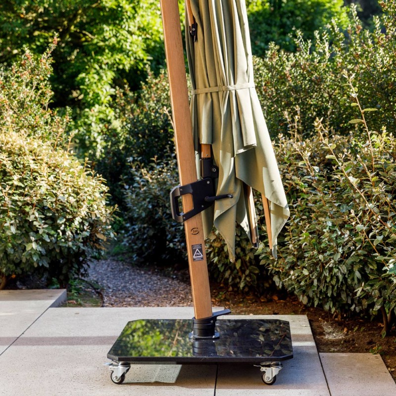 JASMIN Cantilever Parasol 3x3m Wood-Look Aluminium. Meran Granite Base